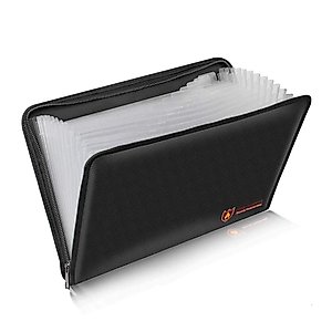Fireproof Document Bag Fire & Water Resistant File Folder A4 Size 12 Pockets Fireproof Waterproof Safe Document Holder, Non-Itchy Silicone Coated Portable Filing Pouch for Legal Document(Clear)