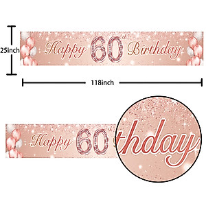 Happy 60th Birthday Rose Gold Banner Backdrop Balloon Confetti Theme Decor Decorations for Women 60th Birthday Party Pink Birthday Party Cheers to 60 Years Party Supplies Bday Favors Glitter