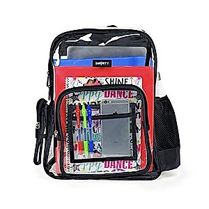 SMARTY Heavy Duty Clear Backpack V6 Durable Transparent See Through Bag (Medium, Black)