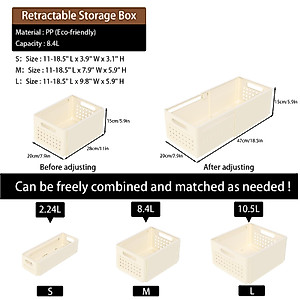 Yawinhe Retractable Plastic Storage Bins with Handles, Expandable Stackable Storage Baskets, 3pack Organization and Storage Containers Organizers for Closet Pantry Cabinet, 11-18.5x7.9x5.9in