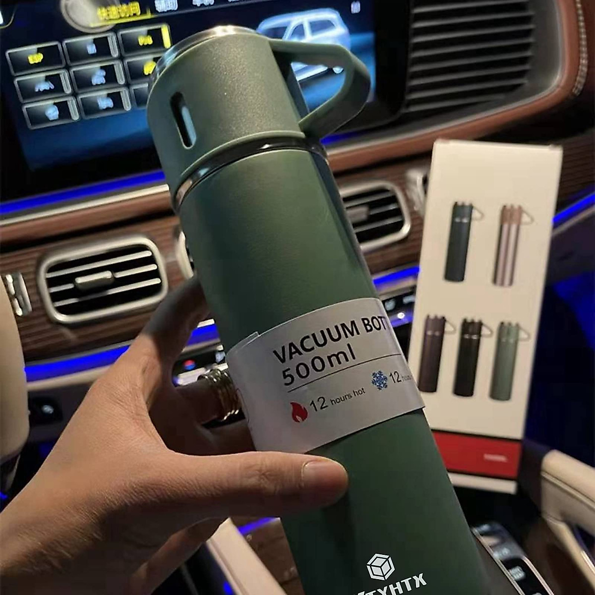 XTYHTX 17oz Stainless Steel Insulated Coffee Bottle,Vacuum-Insulated Beverage Bottle with Handle, Leak-Proof for Coffee, Tea, Water, Hot or Cold, (Green)