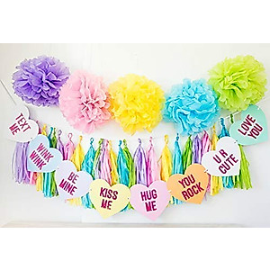 Bobee Conversation Candy Hearts Banner, eight Valentines day heart sayings pre-strung garland decorations, six feet long
