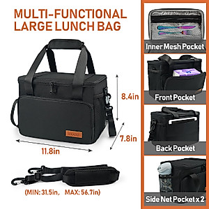 BUDO Lunch Bags for Men and Women, Insulated Waterproof Lunch Box, Reusable Lunch Tote with Adjustable Shoulder Strap, Lunch Warmer Cooler Bag for Adults to Work Camping Picnic Trips