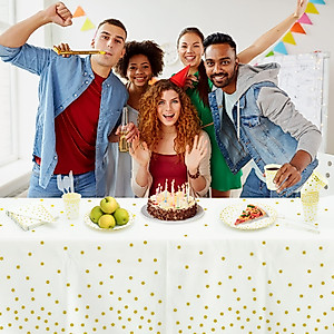 hapray 193 PCS Disposable Paper Plates Gold Party Supplies, Golden Polka Dots Birthday and Baptism Decorations, include Plates and Cups, Napkins, Plastic Tablecloth for Baby Shower Wedding Christmas