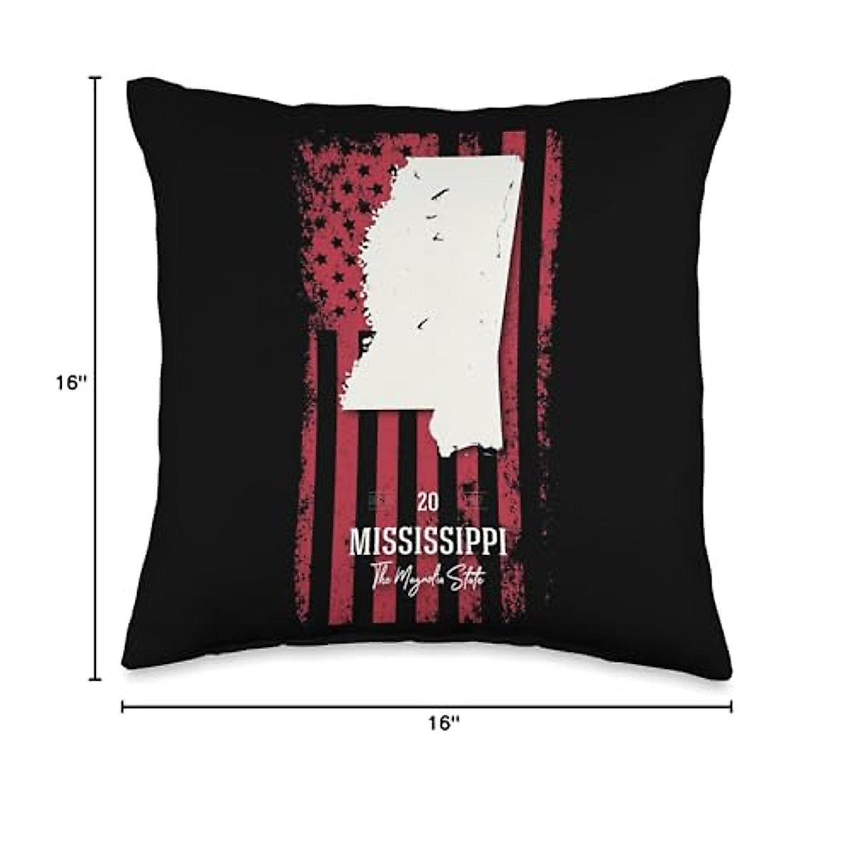 Mississippi State Map USA Throw Pillow, 16x16, Multicolor