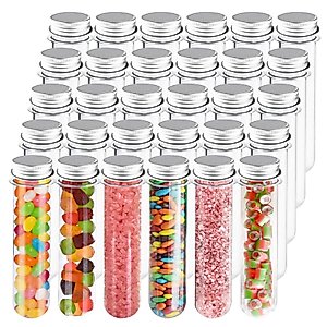XP-Art 25x140mm(40ml) Plastic Test Tubes with Screw Caps for Gumball Candy Storage, Bath Salt Vials, Plants Propagation(30 Pack)