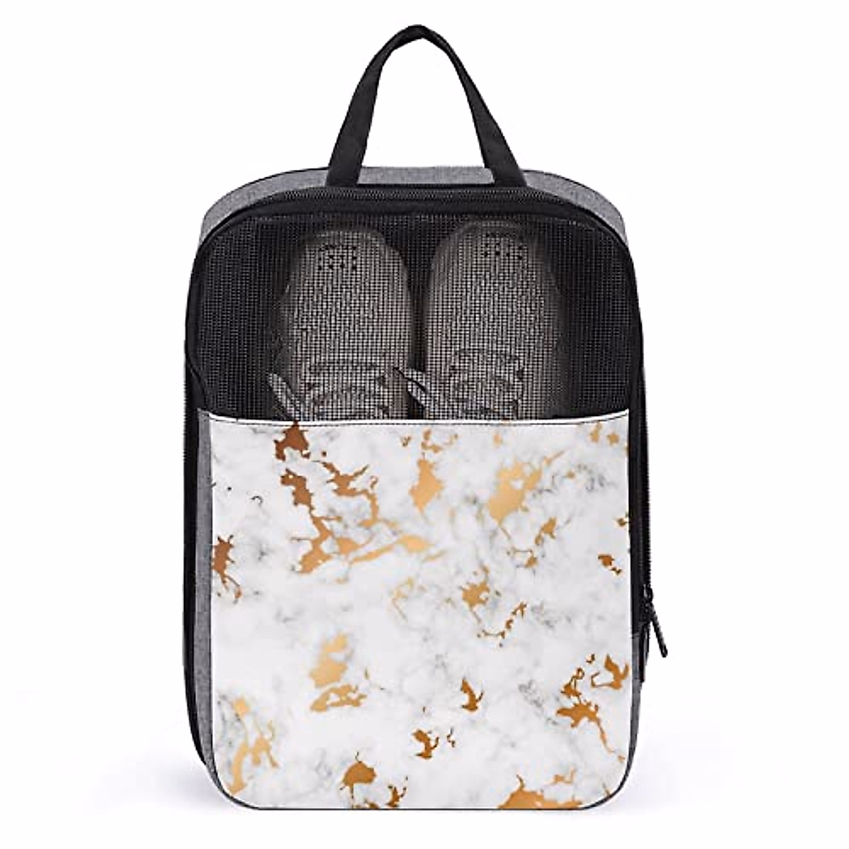Frcavbin Gold And White Marble Travel Shoe Bag Shoes Carrier with Handle and Zipper Foldable Shoe Puches Organizer for Home storage School starts