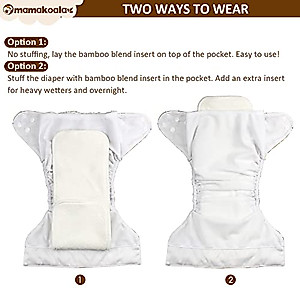 Mama Koala 2.0 Baby Cloth Diapers with AWJ Lining and Tummy Panel, Washable Reusable Pocket Diapers, 6 Pack with 6 Bamboo Diaper Inserts (Desert Sun)