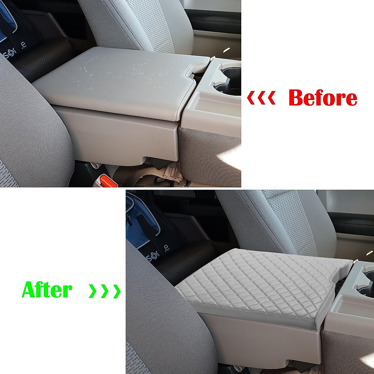 Zxiaochun Center Console Cover for Ford F150 2015-2024 and F250 F350 F450 2017-2024 Leather Arm Rest Box Lid Middle Console Armrest Protective Cover Accessories(40/20/40 Jump Seat Console Only)(Gray)