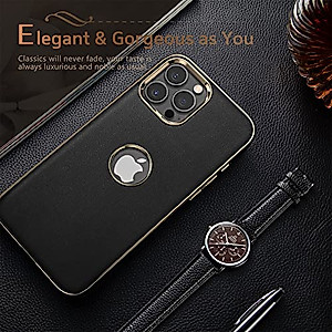 LOHASIC Compatible with iPhone 14 Pro Max Case, Slim Leather Gold Electroplated Bumper Anti-Scratch Soft Back Cover Protective Men Cases Designed for iPhone 14 Pro Max 6.7 inch 2022 - Black
