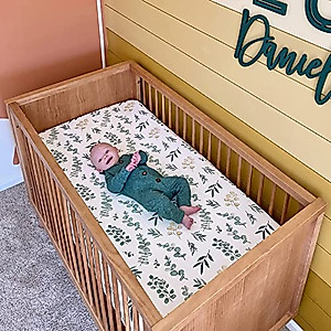 LifeTree Crib Sheets for Baby Boys Girls - Muslin Fitted Crib Sheets Neutral Toddler Bed Sheet Fits Standard Crib and Toddler Mattresses, Soft Bamboo Cotton Blend, Eucalyptus Pattern, 28" x 52" x 9"