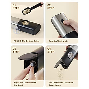 [Upgraded Larger Capacity] Sangcon Gravity Electric Salt and Pepper Grinder Set - USB Rechargeable With Dual Charging Base - Automatic One Hand Operation - Adjustable Coarseness & LED Light Refillable