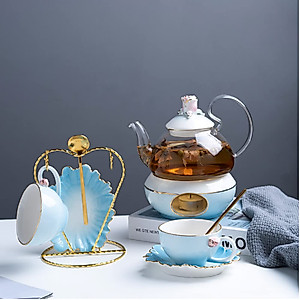 Tea Cups and Saucers, Small Espresso Coffee cup set (5 oz), Cappuccino Cups Set, Tea Sets for Women, Latte Cups, Espresso Coffee Mug for Party, Gift for Mother (Blue)