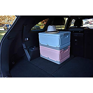 Durable Plastic Folding Storage Box Organizer with Lids, Folding Plastic Stackable, Containers for Home & Garage Organization (Pink)