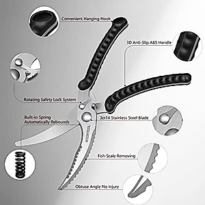 Kitchen Scissors, KOOKTOOL Kitchen Shears Heavy Duty Poultry Shears, Dishwasher Safe Meat Scissors, Kitchen Shears for Chicken, Bone, Poultry, Vegetable, Fish