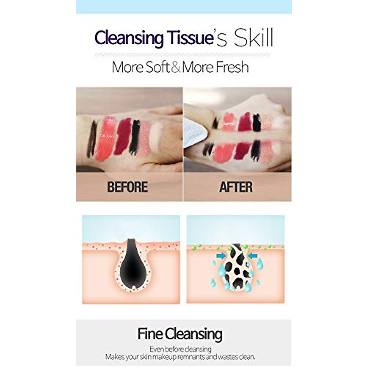 Epielle OG Makeup Remover Cleansing Wipes Tissue Green Tea Towelettes - 60ct (Sheets) per pack, Total 4 packs Beauty Stocking Stuffers Gift