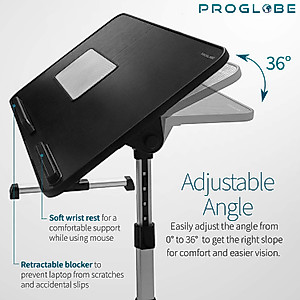 Large Laptop Stand for Bed with Fan, Proglobe Lap Desk for Laptop, Laptop Stand with Adjustable Height, Tray for Eating and Laptops, Foldable & Portable, Work from Home Accessories (Black, 23X13)