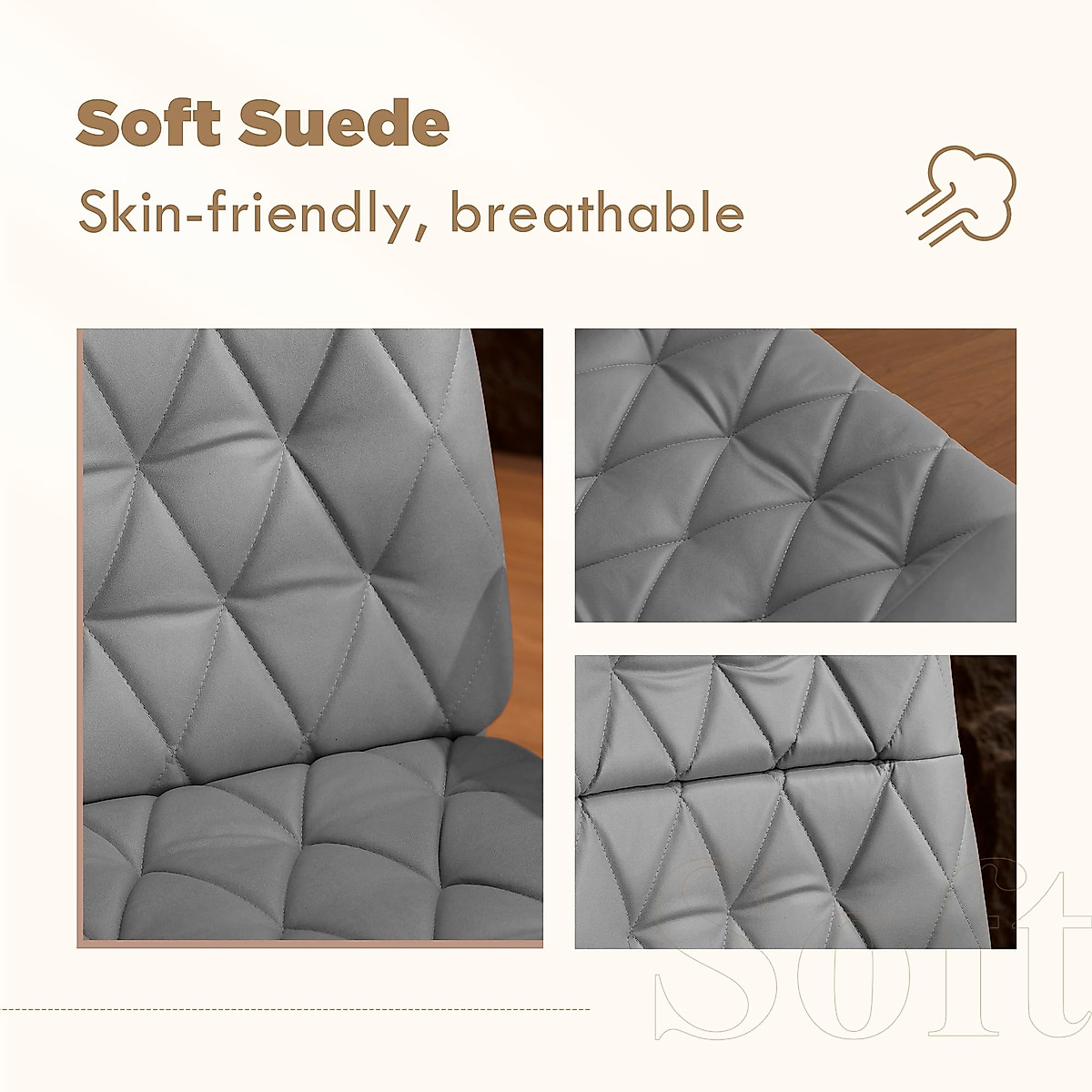 HoeuThien Desk Chair Without Wheels Swivel Tilt Home Office Chair with Criss Cross Legs Solid Armrest Grey