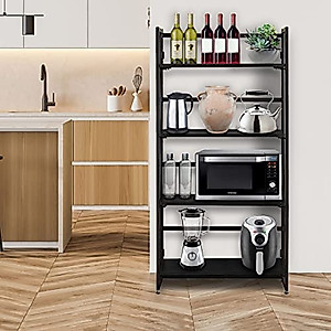 Halter 4-Tier Industrial Bookshelf Standing Shelving Unit Folding Book Shelf Organizer Wood Bookshelf Shelves for Living Room Office or Bedroom 2 Pack Black