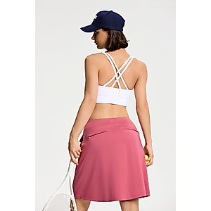 Yogipace Women's 4 Pockets UV Protection 20" Modest Knee Length Skirt Athletic Golf Tennis Skort Zip Pockets,Pink Blossom,Size XXL