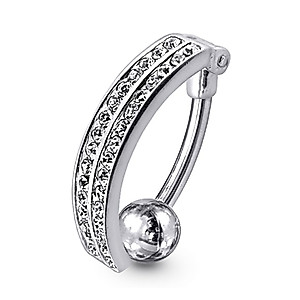 White Gemstone Fancy Curved Style Reverse Bar 925 Sterling Silver with Stainless Steel Belly Button Navel Rings