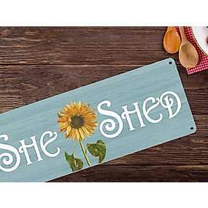 ALREAR She Shed Decor, Farmhouse Sunflowers Wall Sign for Home Kitchen, Garden, Women Cave, Gift for Girlfriend, Ladies, Tin Metal Signs 16x6