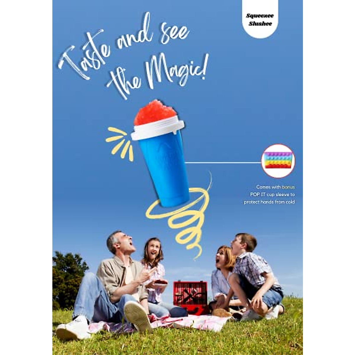 Pink Instant Slushie Cup,1 Pack Slushy Cup Maker Tiktok, Slush Squeeze Cup for Quick Diy with Straw Spoon, Cup Brush, Straw Brush, & Pop-It Cup Sleeve