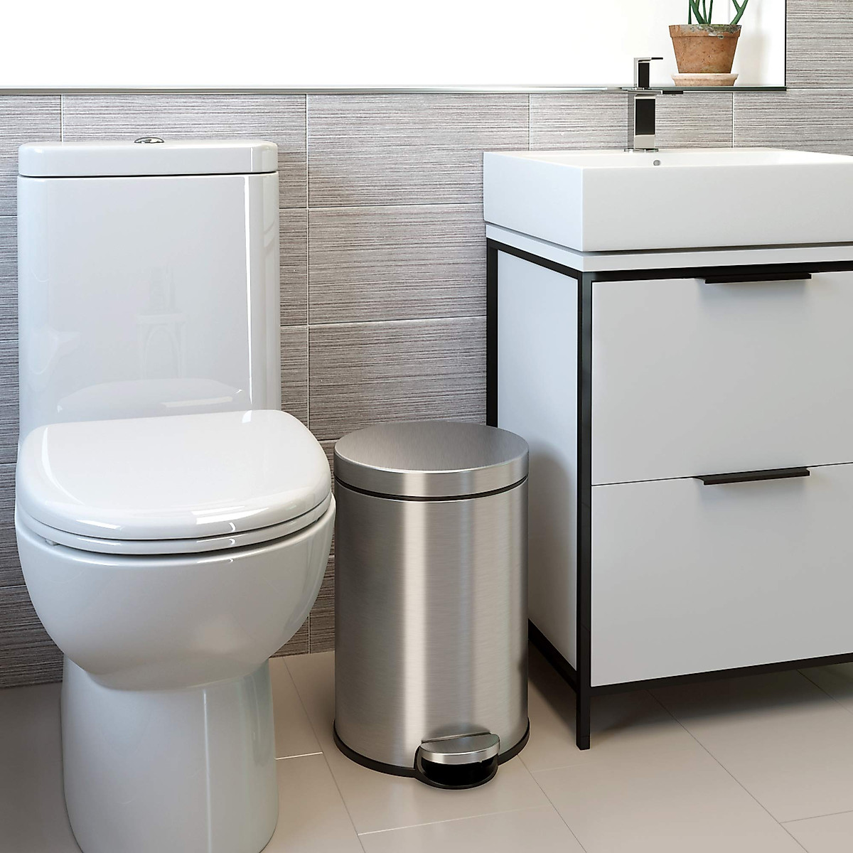 iTouchless SoftStep 3.2 Gallon Small Bathroom Step Trash Can with Odor Filter & Removable Inner Bucket, Stainless Steel, 12 Liter Round Pedal Garbage Bin for Bedroom, Home, Office Cubicle, Business