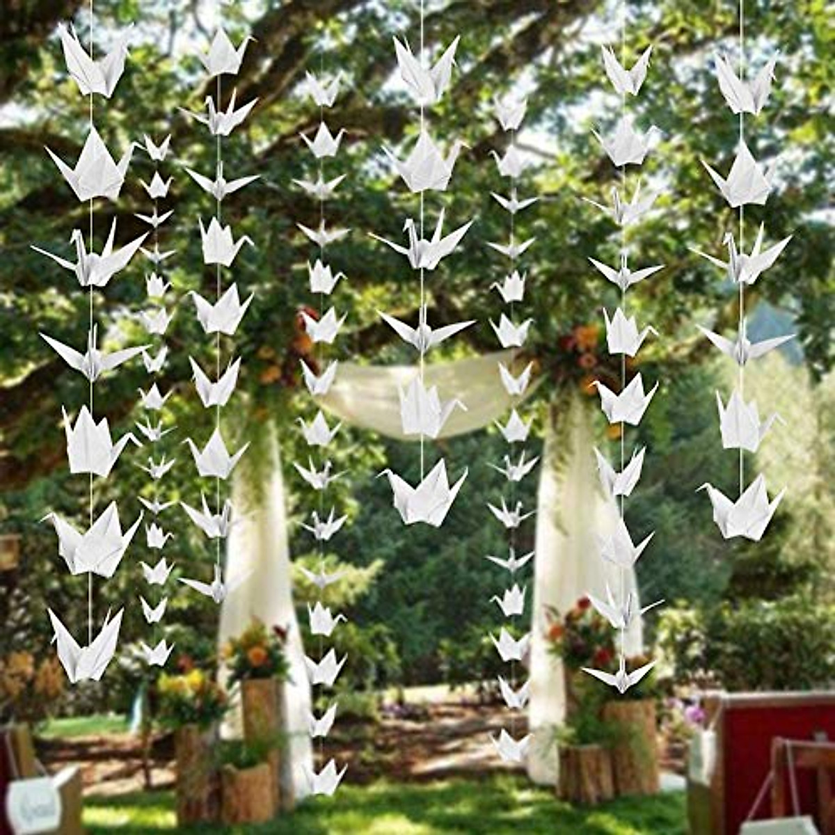 200pcs 10Strings White Origami Paper Crane Garlands for Spring Rustic Wedding Party Decorations Bridal Shower Origami Birds Streamers for Baby Shower/Engagement/Valentine's Day/Birthday Party