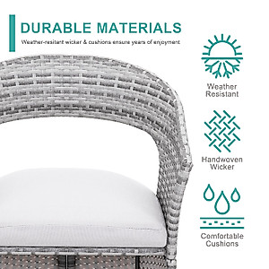 NUU GARDEN 3 Piece Outdoor Patio Bistro Set, Patio Furniture Set for 1 Iron Patio Table and 2 Dining Chairs, Balcony Furniture Patio Table and Chairs Set of 2 with Cushions, for Garden Yard, Gray