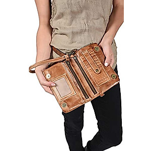 Bed|Stu Women's Cadence Leather Wallet, Crossbody or Clutch (Tan Rustic)