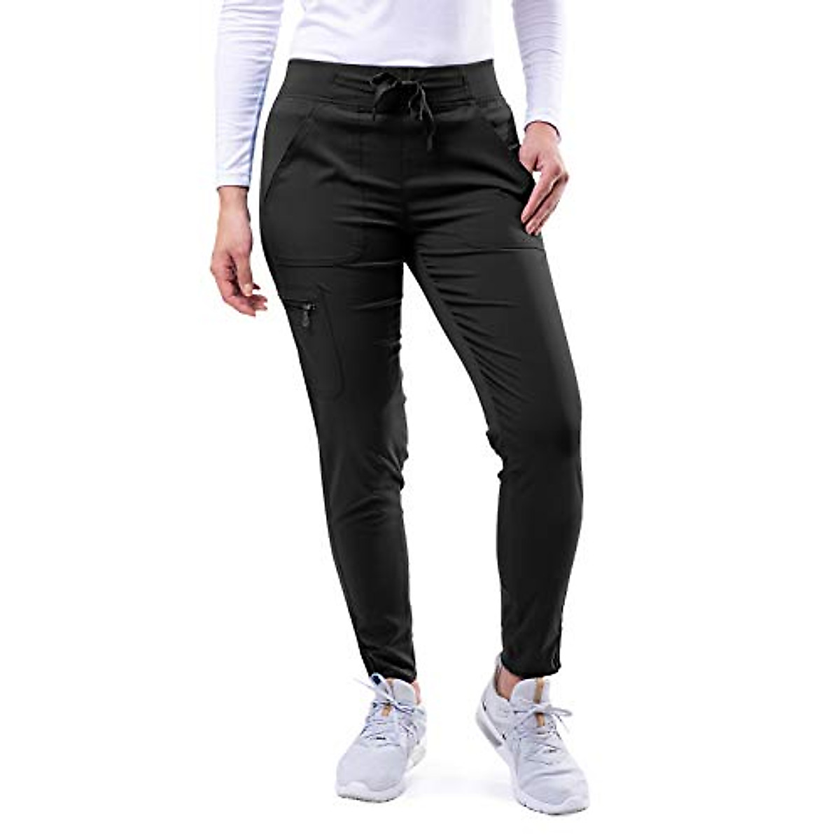 Adar Pro Scrubs for Women - Ultimate Yoga Jogger Scrub Pants - P7104 - Black - M