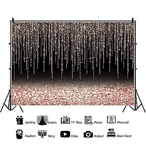 Pnylzzyxh Black and Rose Gold Backdrop Glitter Photography Background for Girl Women Birthday Wedding Baby Shower Bridal Shower Vinyl Abstract Backdrop Party Decoration Banner Photo Props 10x8ft