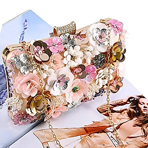 Selighting Colorful Floral Clutch Evening Bags for Women Formal Beaded Bridal Wedding Purse Prom Cocktail Party Handbags Champagne