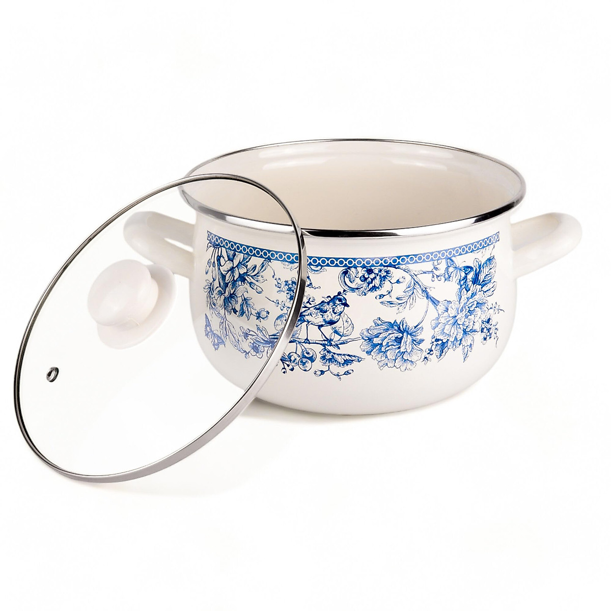 Bird of Paradise Belly Deep Stock Pot with Glass Lid, Cooking Pot with Lid and Handles, Multipurpose Pot Use for Home Kitchen, Cookware for Braising, Boiling (6.55-qt. (6.2 L))