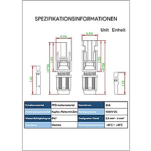 JYFT Solar Panel Cable Connectors Male/Female IP67 30A 1000V DC (5Pairs)
