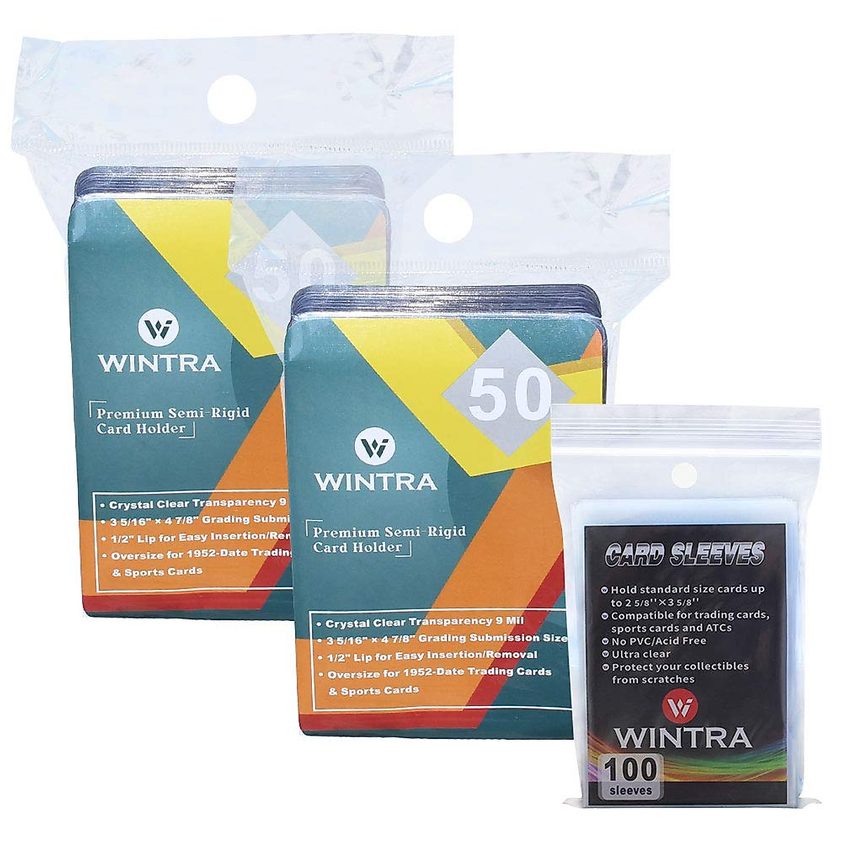 WINTRA 100 Count Semi-Rigid Card Holder with 100 Pack Penny Card Sleeves, Quality Card Submission Card Sleeves Protectors