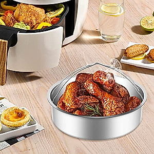 TACHWD Air Fryer Stainless Steel Liners,9'' Round Air Fryer Basket,Easy Cleaning Air Fryers Pan Accessories, Reusable Air Fryer metal Pot Fits 4 To 9QT (1Pack)