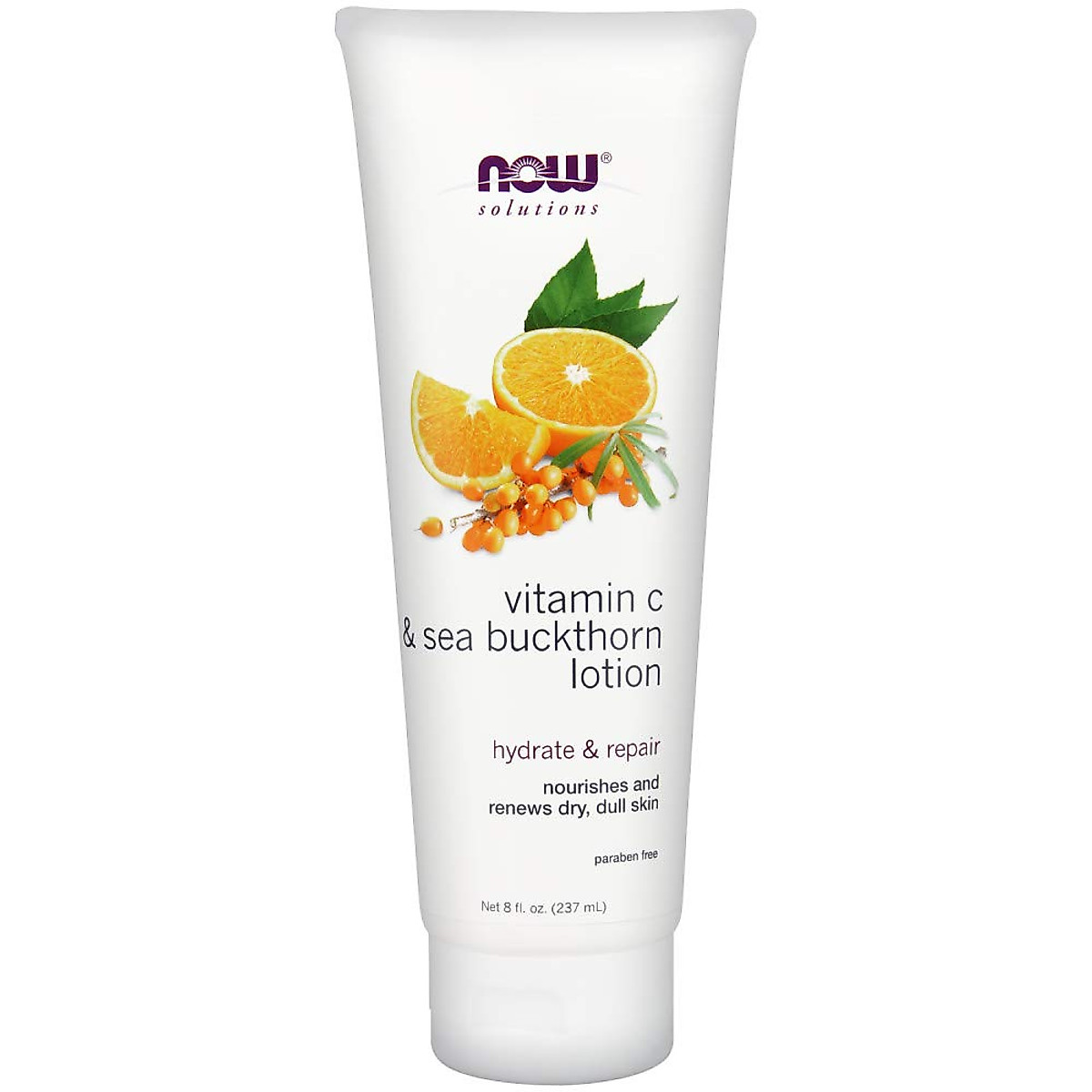 NOW Foods Solutions, Vitamin C and Sea Buckthorn Lotion, Hydrates, Repairs and Nourishes Dry Dull Skin, 8-Ounce