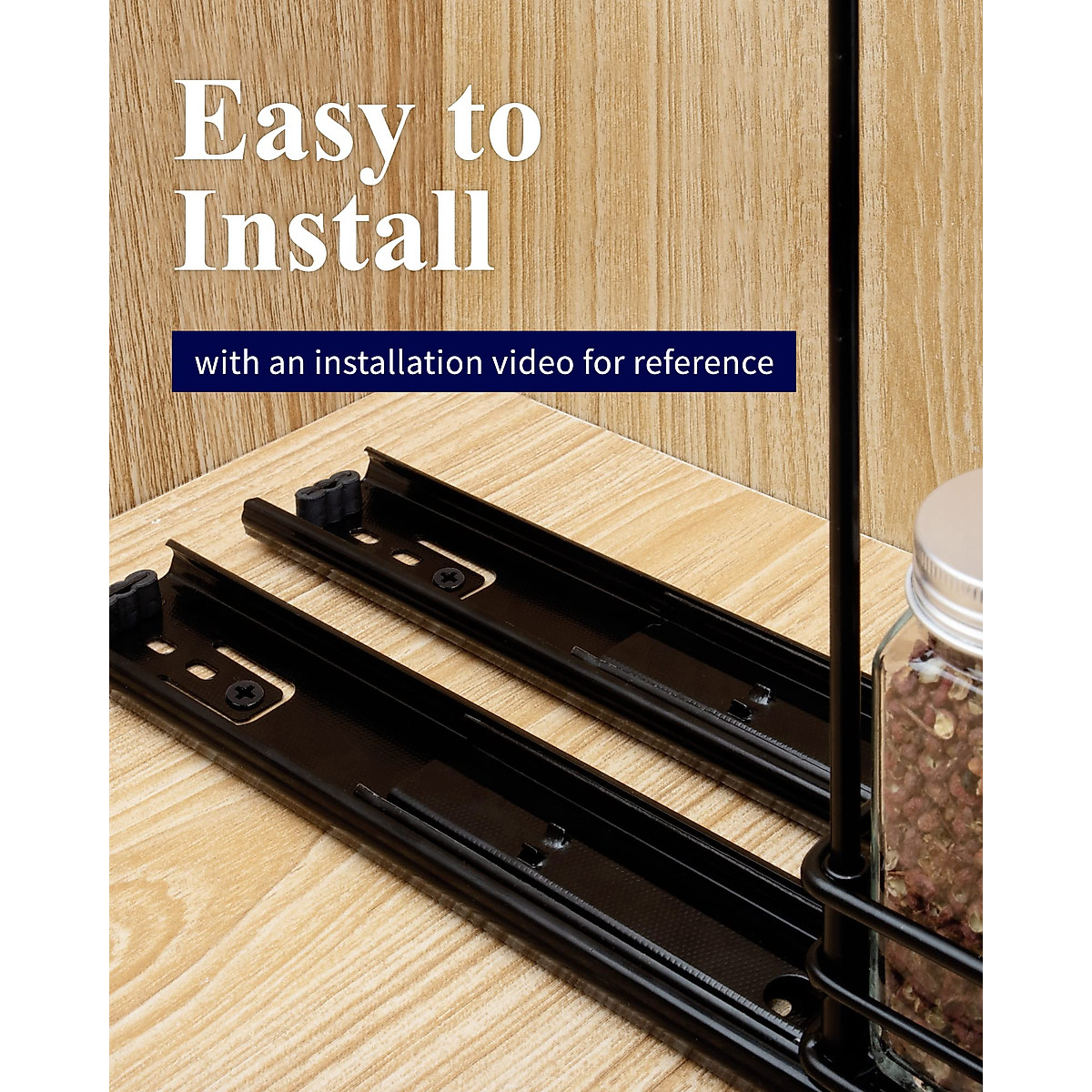 Kitsure Spice Rack Organizer for Cabinet - 2 Packs, Easy-to-Install Pull Out Spice Cabinet Organizers, 4.33''Wx10.23''Dx8.54''H Slide Out Spice Racks