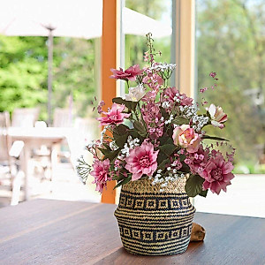 FAMKIT Woven Seagrass Plant Pot Belly Basket Storage Basket with Handles for Laundry Toy