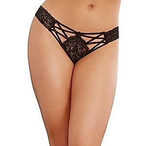Dreamgirl Women's Sexy Fashion Lingerie, Lace Panty with Front Criss-Cross Detail, Black, Small