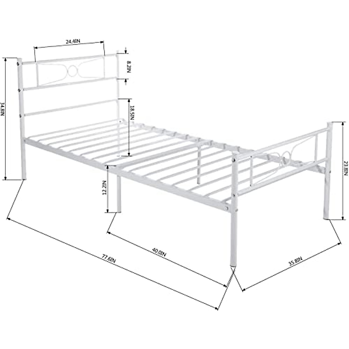 White Twin Bed Frames with Headboard Storage for Girls Boys Adults, Metal Twin Size Platform Bed Frame no Box Spring Needed, Mattress Foundation with Steel Slats Support, Noise Free, Anti-Slip