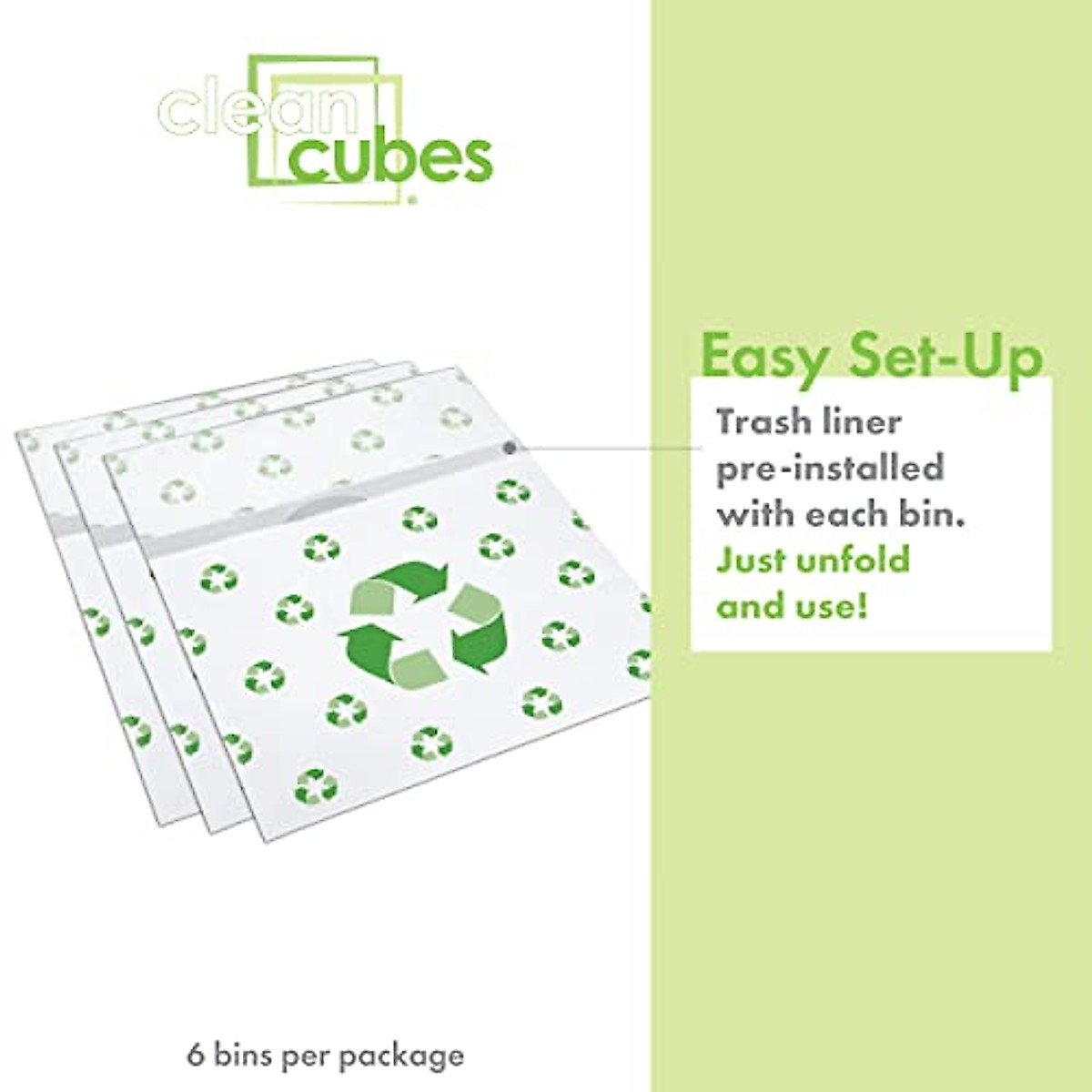 Clean Cubes 13 Gallon Trash Cans & Recycle Bins for Sanitary Garbage Disposal. Disposable Containers for Parties, Events, Recycling, and More. 6 Pack (Recycle)