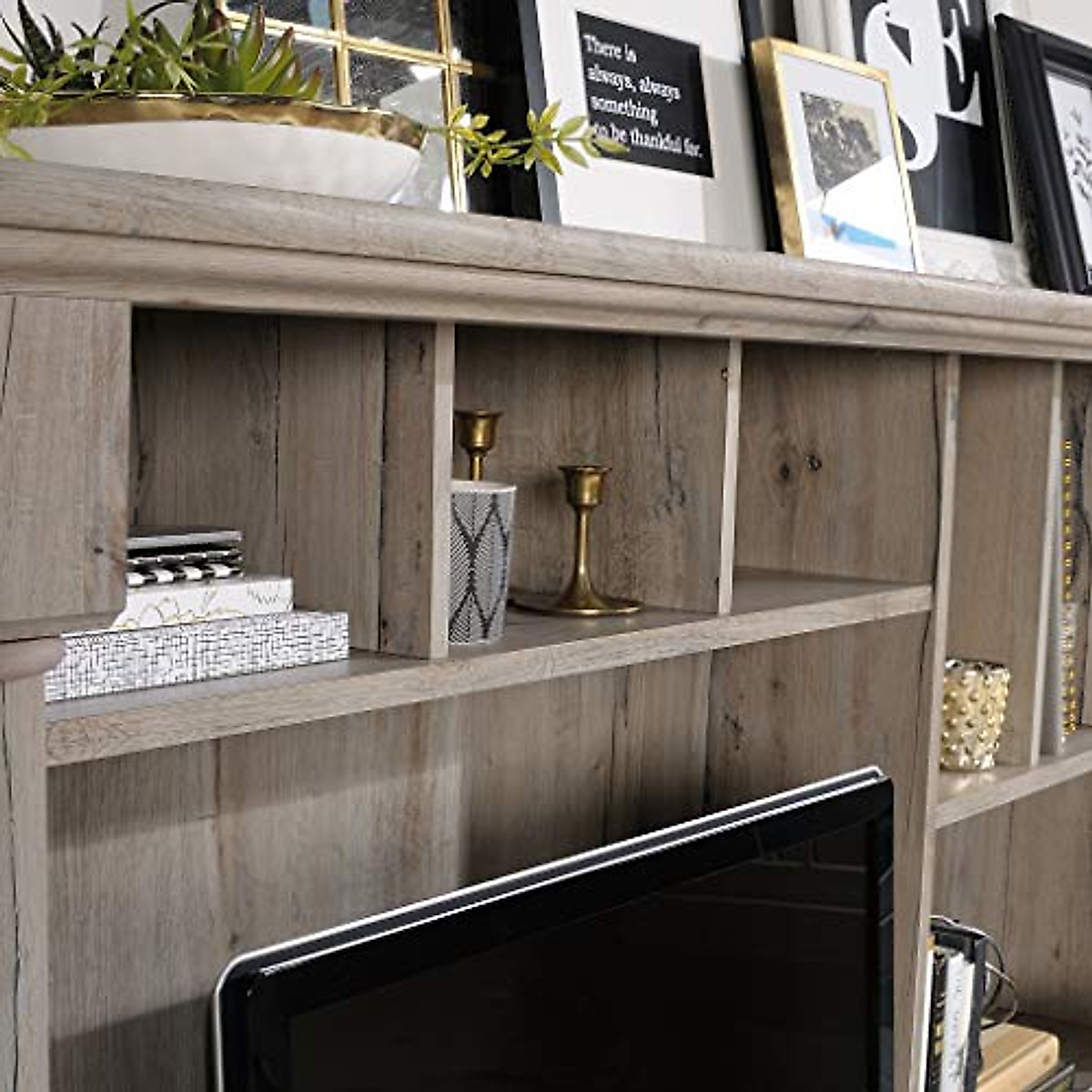 Sauder Palladia Desk with Hutch, L: 59.488" x W: 23.543" x H: 56.496", Split Oak Finish