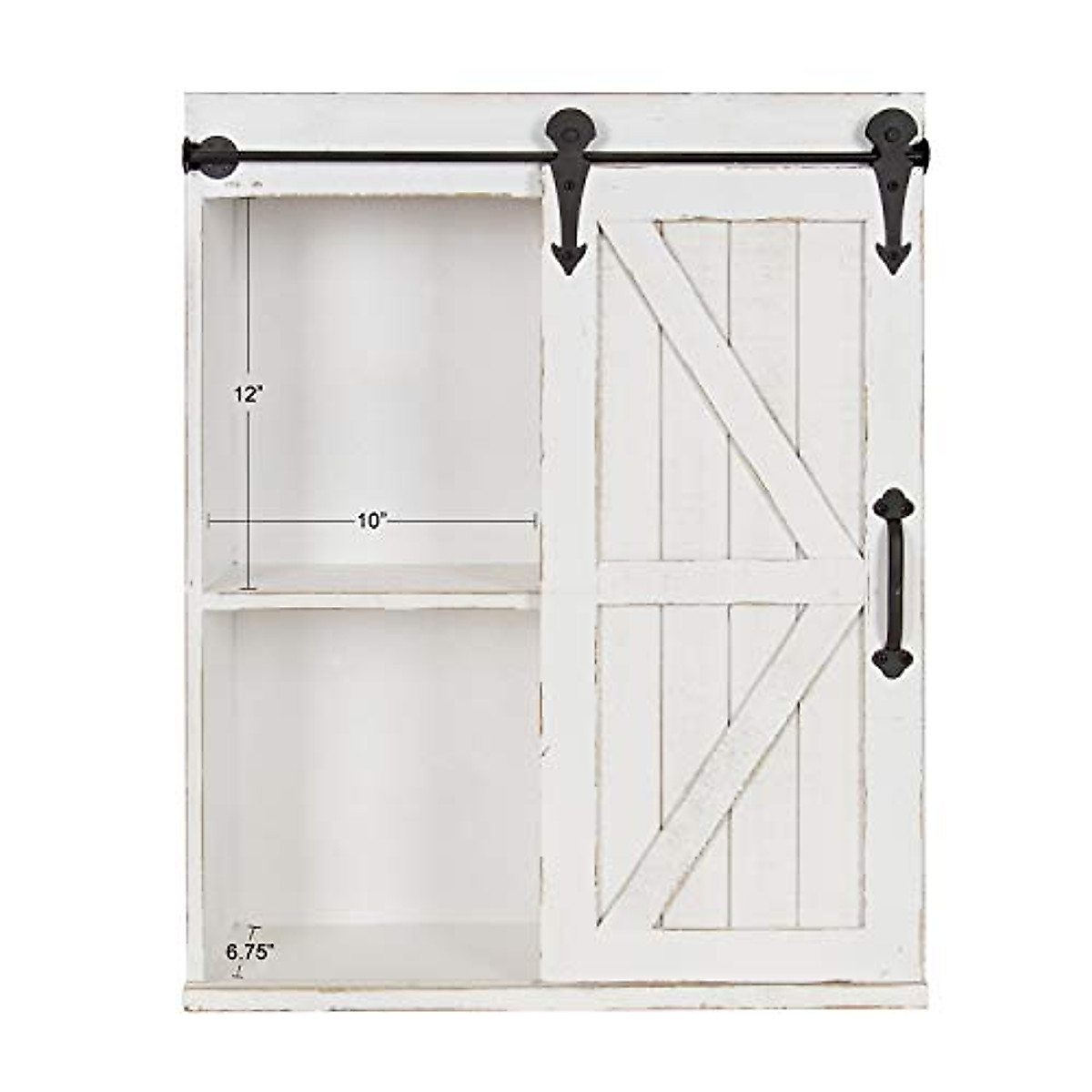 Kate and Laurel Cates Modern Farmhouse Decorative Wood Wall Storage Shelving Cabinet with Sliding Barn Door, Rustic White