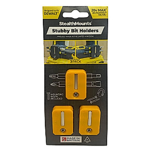 StealthMounts Stubby DeWalt Magnetic Bit Holder - 3 Pack | Drill Bit Organizer | Compact DeWalt Bit Holder for Drill | DeWalt Impact Driver Bit Holder | DeWalt Bit Holder for Impact Driver
