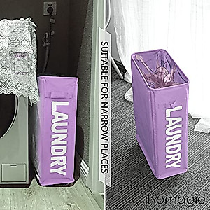IHOMAGIC 40L Laundry Hamper Collapsible Fabric for Hotel, Freestanding Flexible Laundry Sorter on Wheels - Slim Storage Bag, Decorative Laundry Baskets for Books, Sundries Storage (Purple)