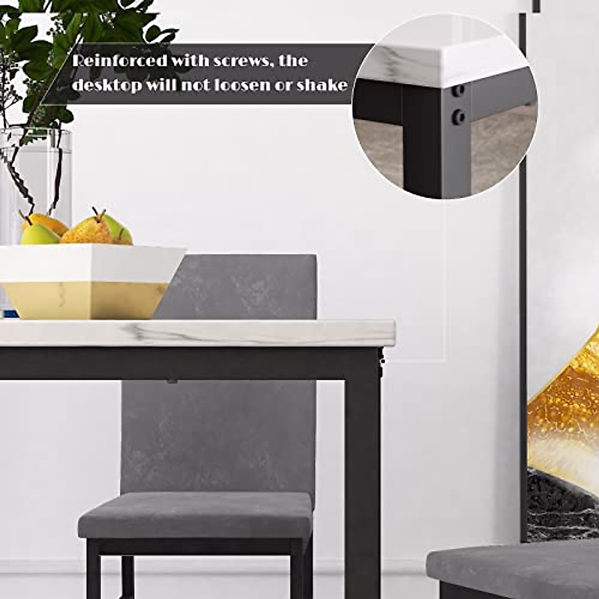 YOFE Dining Table Set for 4, Kitchen Table with 4 Chairs,Faux Marble Tabletop & 4 Leather Upholstered Chairs for Dining Room,Kitchen, Dinette, Breakfast Nook (Gray+White)