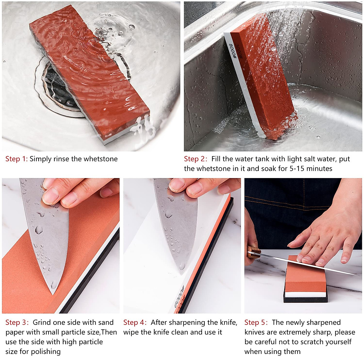 SD.TIANPENG Whetstone Knife Sharpening Stone Kit 400/1000＆3000/8000 Grit 2 Side Professional Knife Sharpener Waterstone Set with Leather Strop, Polishing Compound, NonSlip Bamboo Base, Angle Guide